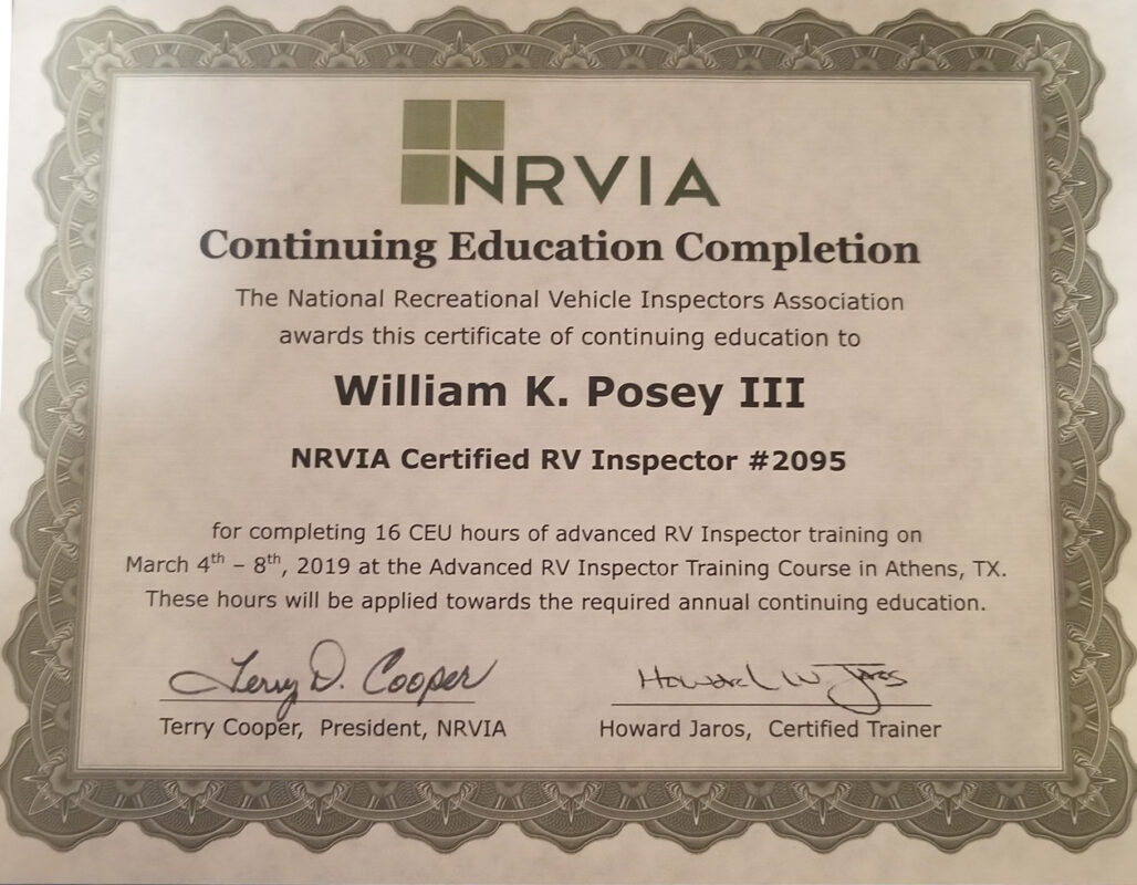 RV Inspector in Dallas Fort Worth | Bill Posey - Texas Best RV Inspections